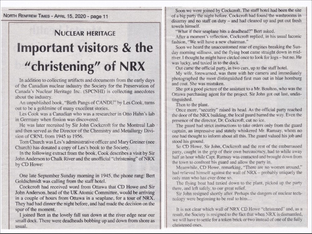 Important Visitors to Chalk River and the Informal Christening of NRX ...