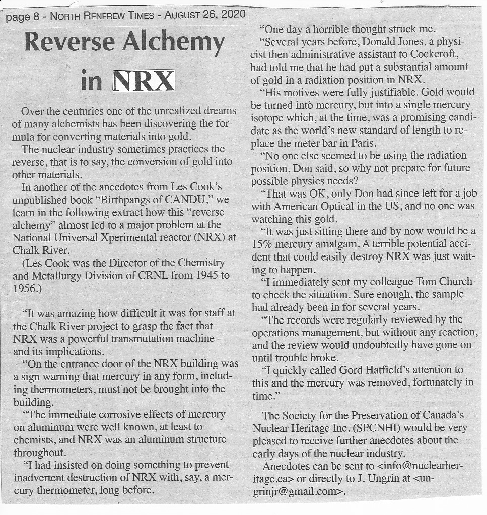Reverse alchemy in NRX - Society for the Preservation of Canada’s ...
